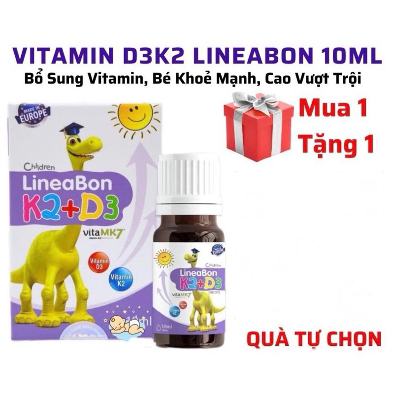 (kèm quà tặng) LINEABON Vitamin D3 K2 và DHA - Hỗ trợ bé phát triển trí ...