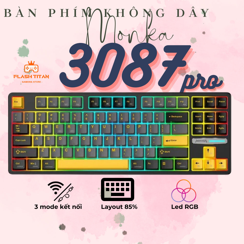 Bàn phím cơ MONKA 3067 Pro V2 - Hỗ trợ Hotswap - Mạch xuôi - Có app tùy ...