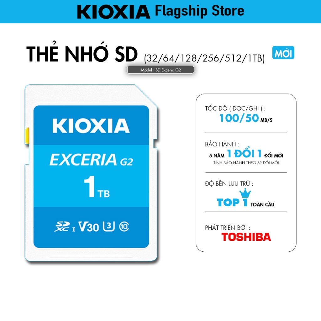 Thẻ nhớ SD KIOXIA FullHD / 4K U1 / U3 V30 [ SD Exceria / SD Exceria G2 ] - Hàng Chính Hãng ...