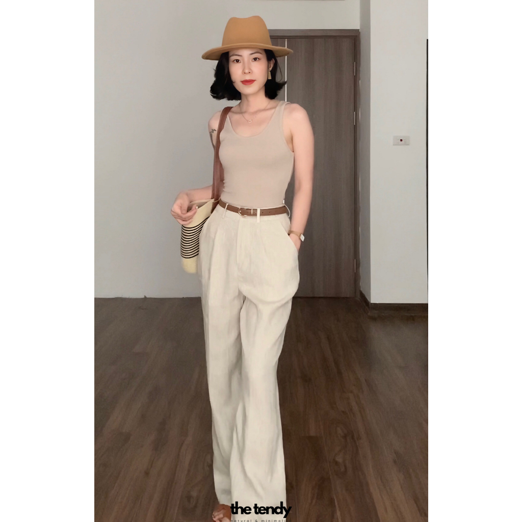 Quần suông linen Lena, dáng dài ống rộng, công sở phong cách Hàn Quốc ...