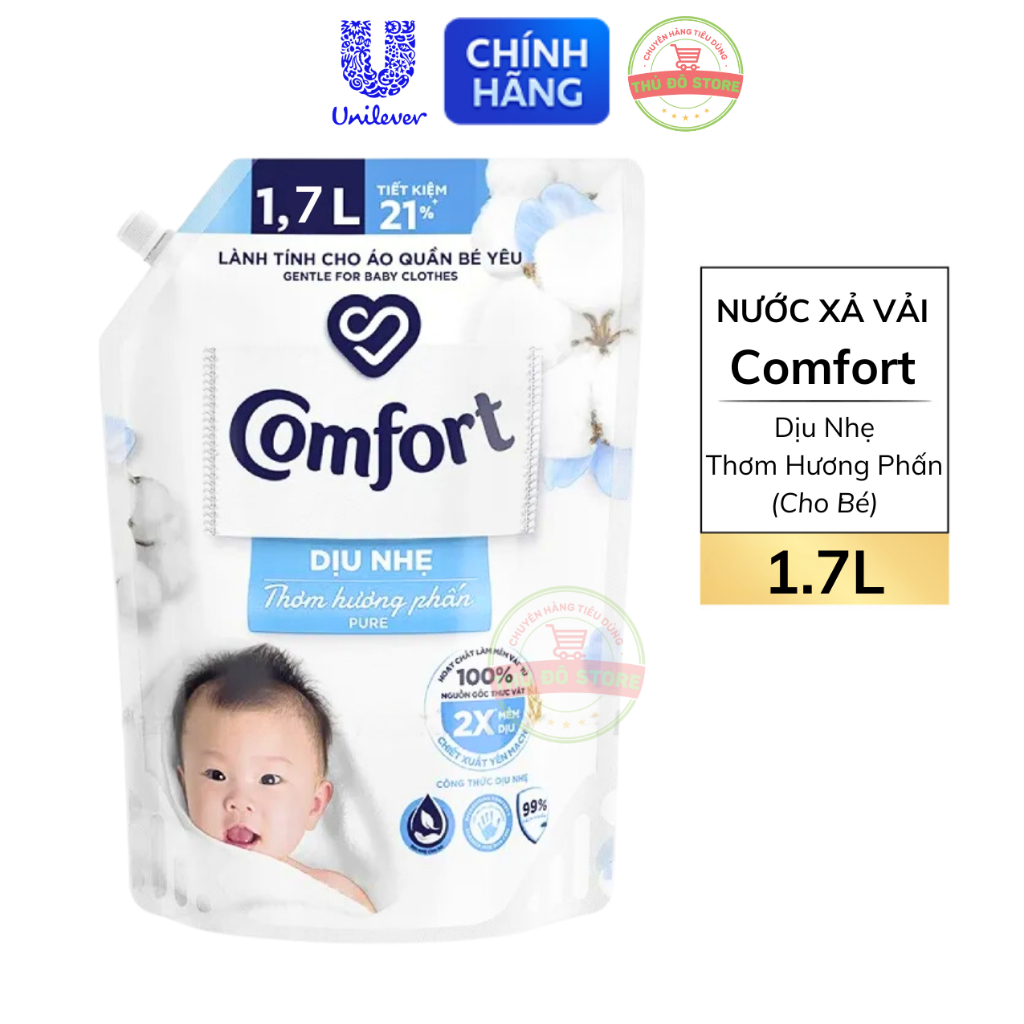 Nước Xả Vải Comfort Dịu Nhẹ Thơm Hương Phấn Cho Quần Áo Bé - Túi 1.7L ...