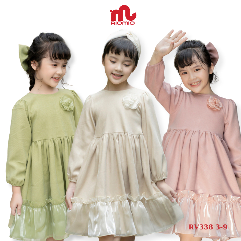Váy bé gái thu đông RIOMIO size 15-37kg chất nhung mềm phối tơ óng cho bé 3-10 tuổi RV338 ...