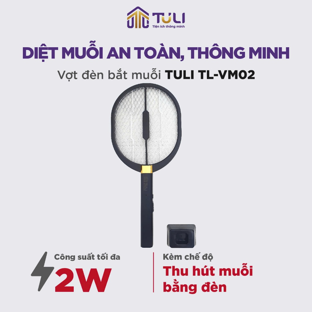 Vợt muỗi điện kiêm đèn bắt đuổi côn trùng TULI VM02, 2W, Tích điện, Có ...