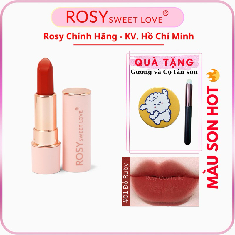 [TẶNG CỌ VÀ GƯƠNG] Son Rosy ,Màu đỏ ruby ,son sáp rosy sweet love, son ...