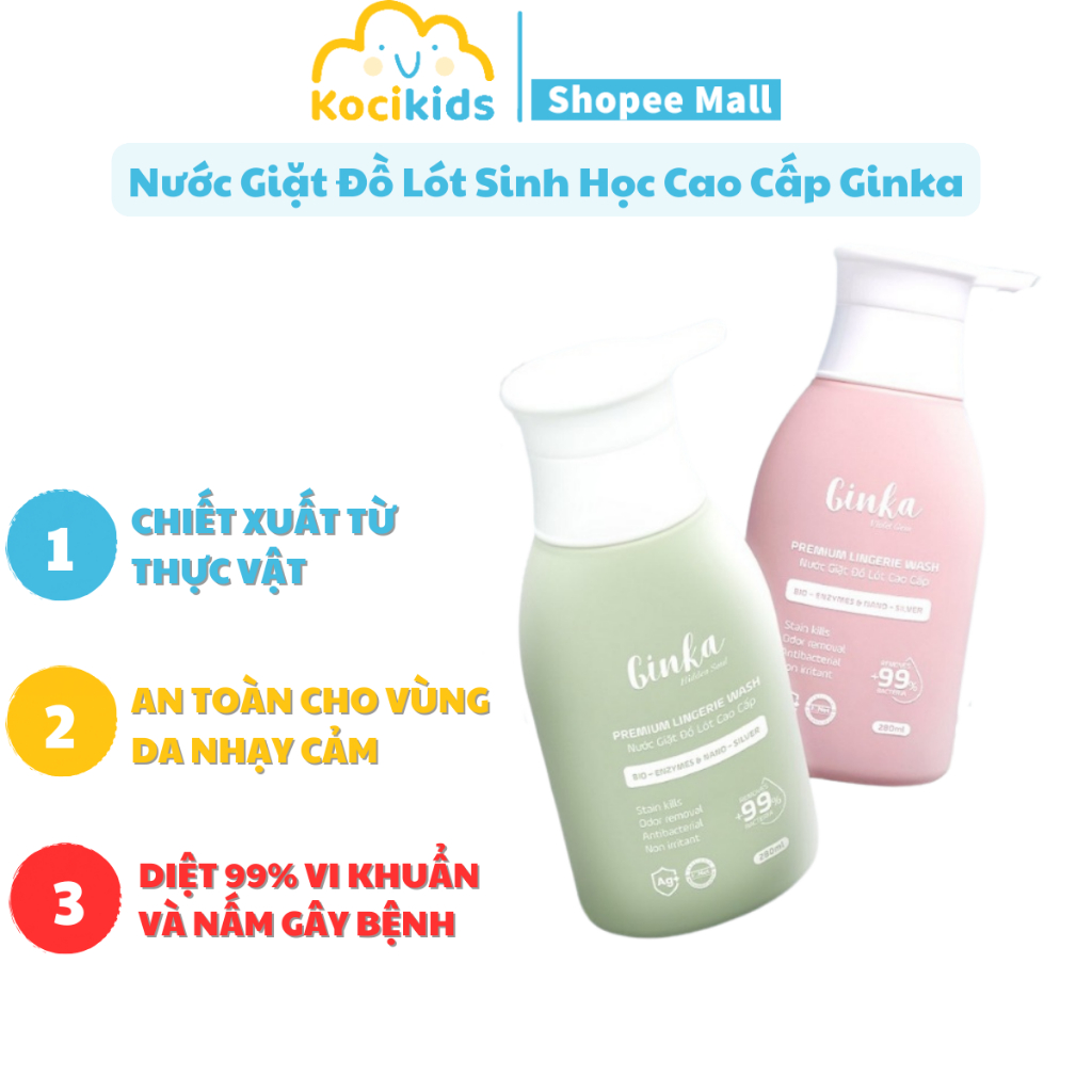 Nước giặt đồ chíp sinh học cao cấp Ginka (3 loại enzymes và nano bạc) giúp diệt nấm và vi khuẩn ...