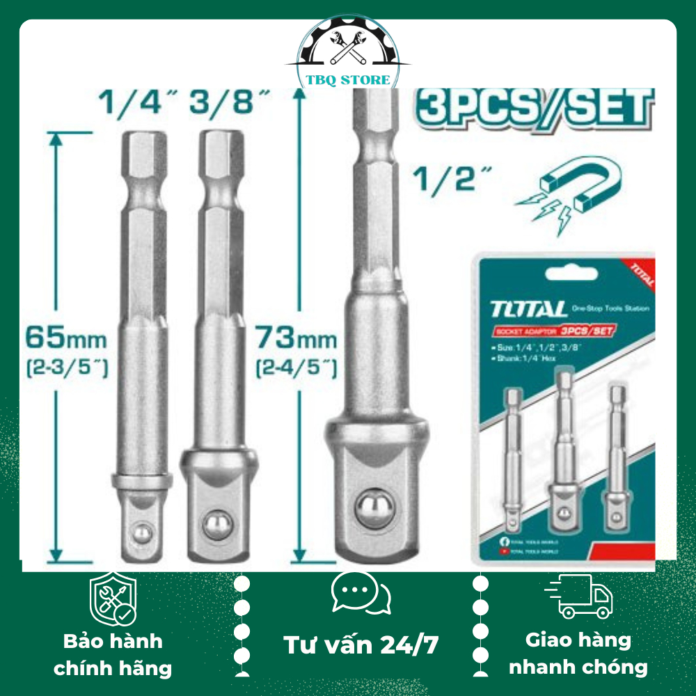 Bộ 3 đầu nối chuyển đổi từ bắn vít sang siết bulong TOTAL TAC273651 ...