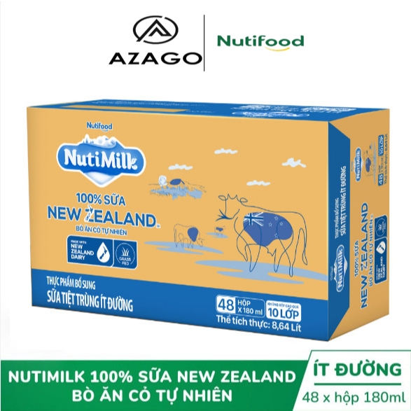 Thùng 48 Hộp NutiMilk 100% Sữa New Zealand Bò ăn cỏ tự nhiên Ít đường ...