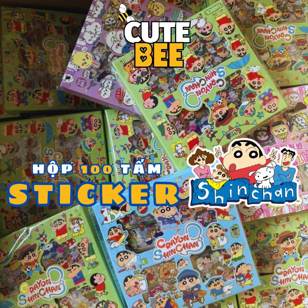 Hộp 100 tấm sticker Shin Cậu Bé Bút Chì cắt sẵn, dán chặt trên mọi bề ...