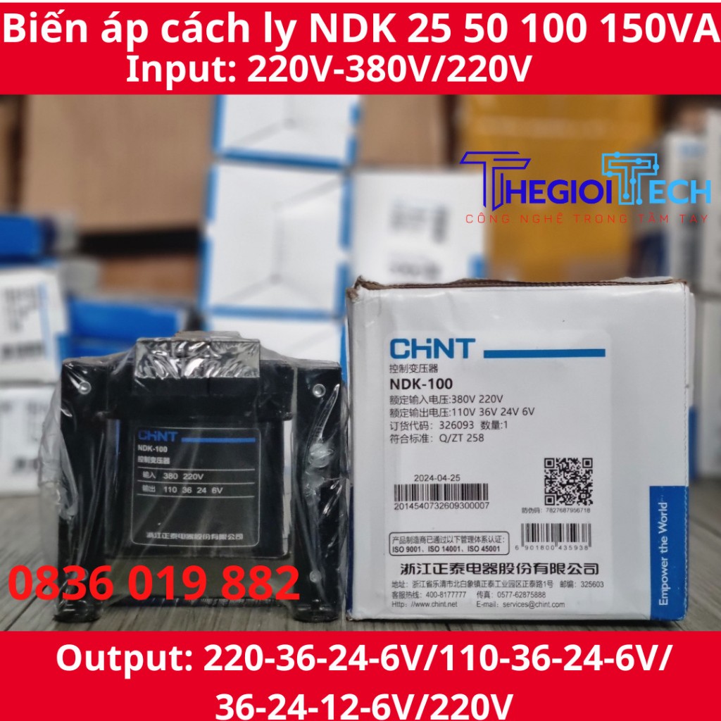 Biến áp cách ly ChinT NDK–25VA, NDK–50vA, NDK–100VA, NDK–150VA điện áp đầu vào 380V-220V đầu ra ...