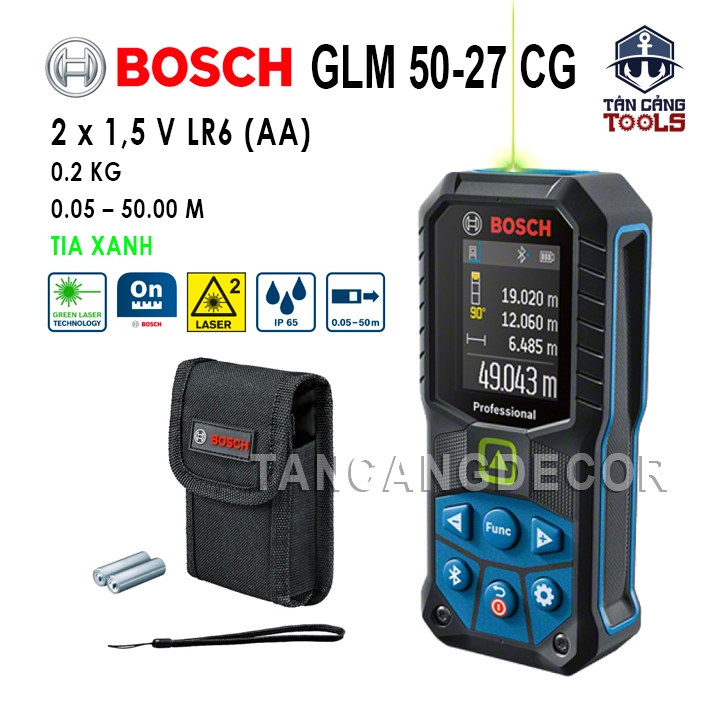 Thước Đo Khoảng Cách Điện Tử 50 Mét Tia Xanh Bosch GLM50-27CG ( Dùng Ngoài Trời, Kết Nối ...