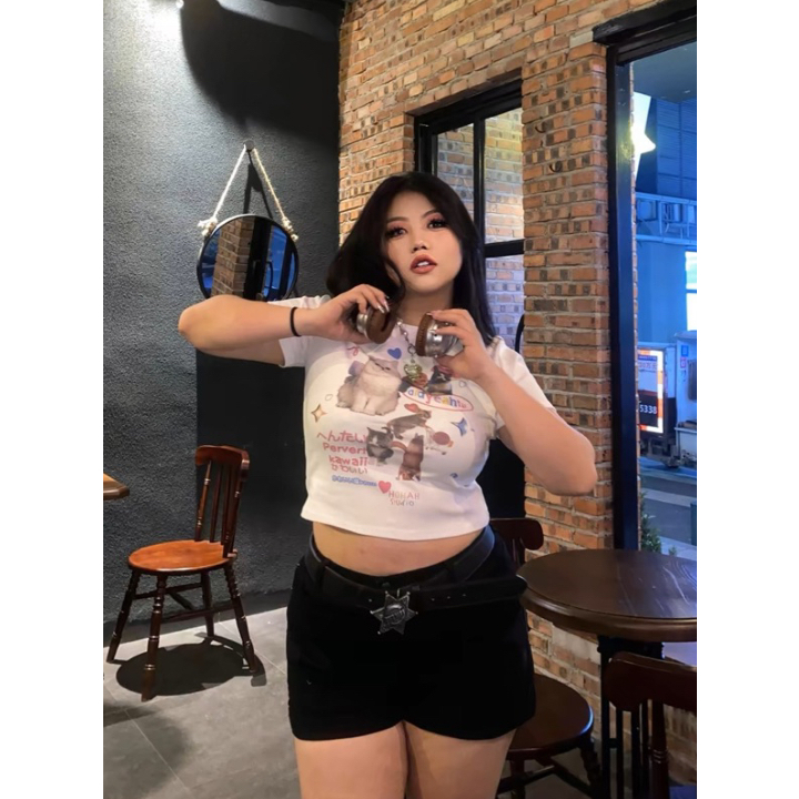 [ Bigsize 55-100kg] Áo phông croptop mèo xinh cute ( Kèm ảnh thật ...