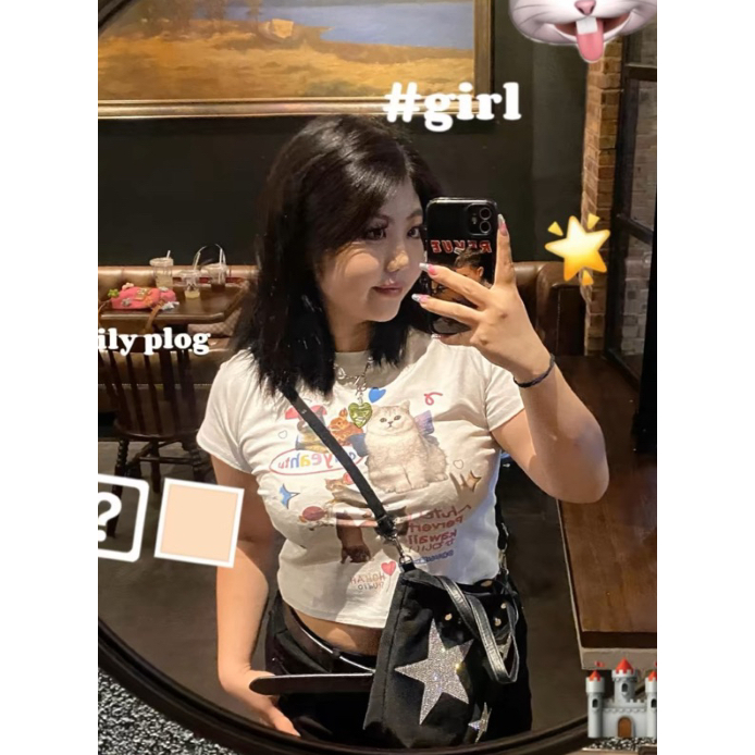 [ Bigsize 55-100kg] Áo phông croptop mèo xinh cute ( Kèm ảnh thật ...