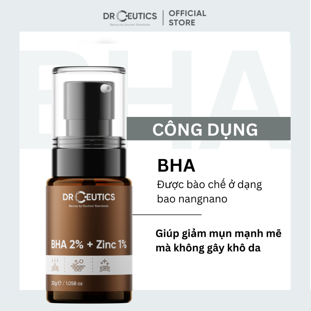 DRCEUTICS Serum Kẽm BHA 2% + Zinc PCA 1% DrCeutics giảm mụn và giảm tiết dầu 30g | Shopee Việt Nam
