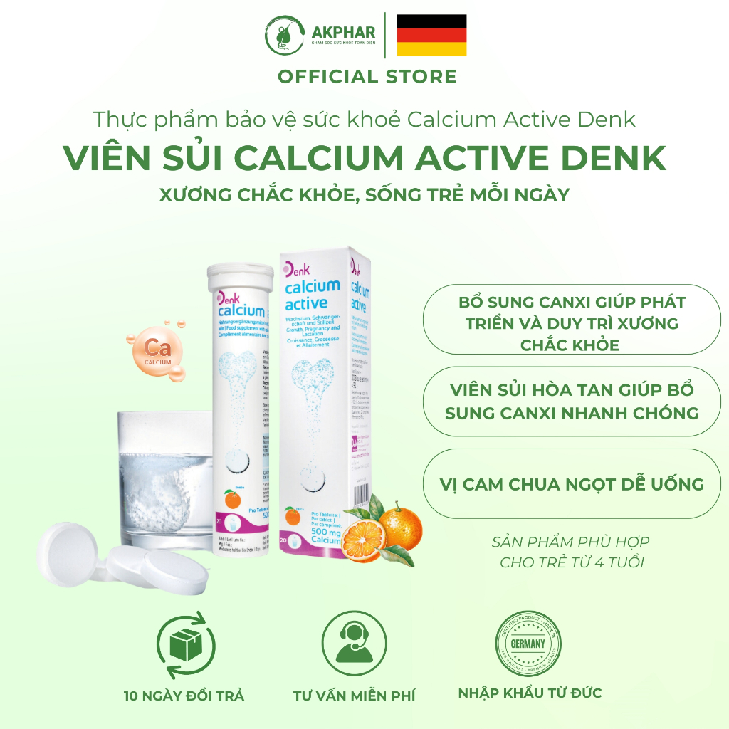 Viên sủi bổ sung canxi Calcium Active Denk Akphar duy trì xương chắc ...
