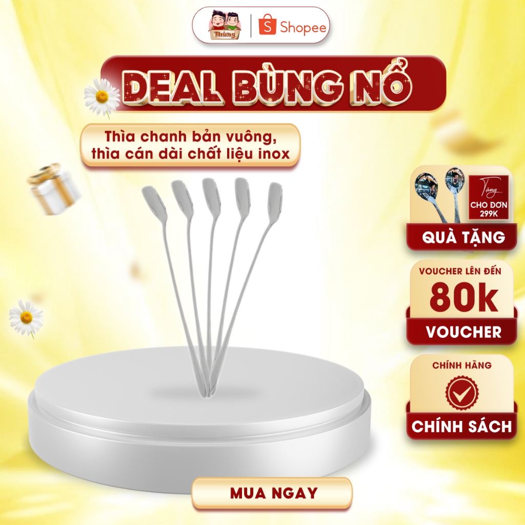 Thìa chanh bản vuông, thìa cán dài chất liệu inox cao cấp, có độ sáng ...