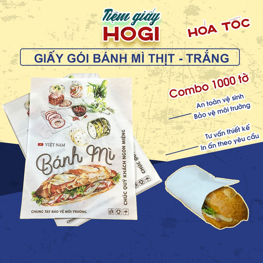 1000 tờ giấy gói bánh mì thịt kraft trắng HOGI, giấy gói thực phẩm đa ...
