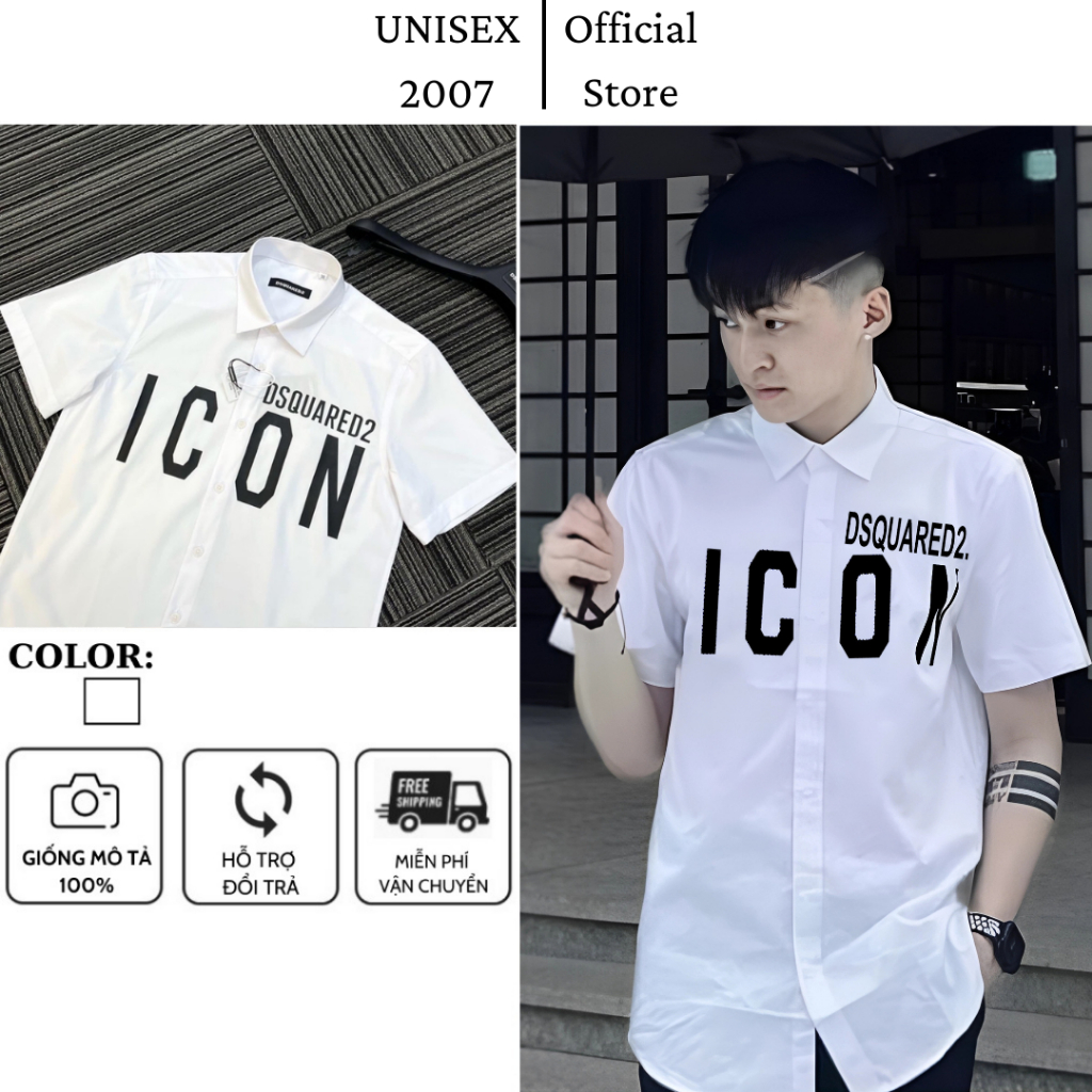 Áo Sơ Mi Nam Boy Phố Dsq In Chữ ICON Đen Trước Ngực Khuy Vải Lụa Đơn Giản Cao Cấp Cực Chất ...