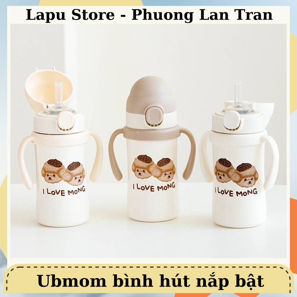 Bình hút Ubmom giữ nhiệt, bình nước Ubmom size 220ml 330ml Nội địa Hàn - có thể thay núm ti ...