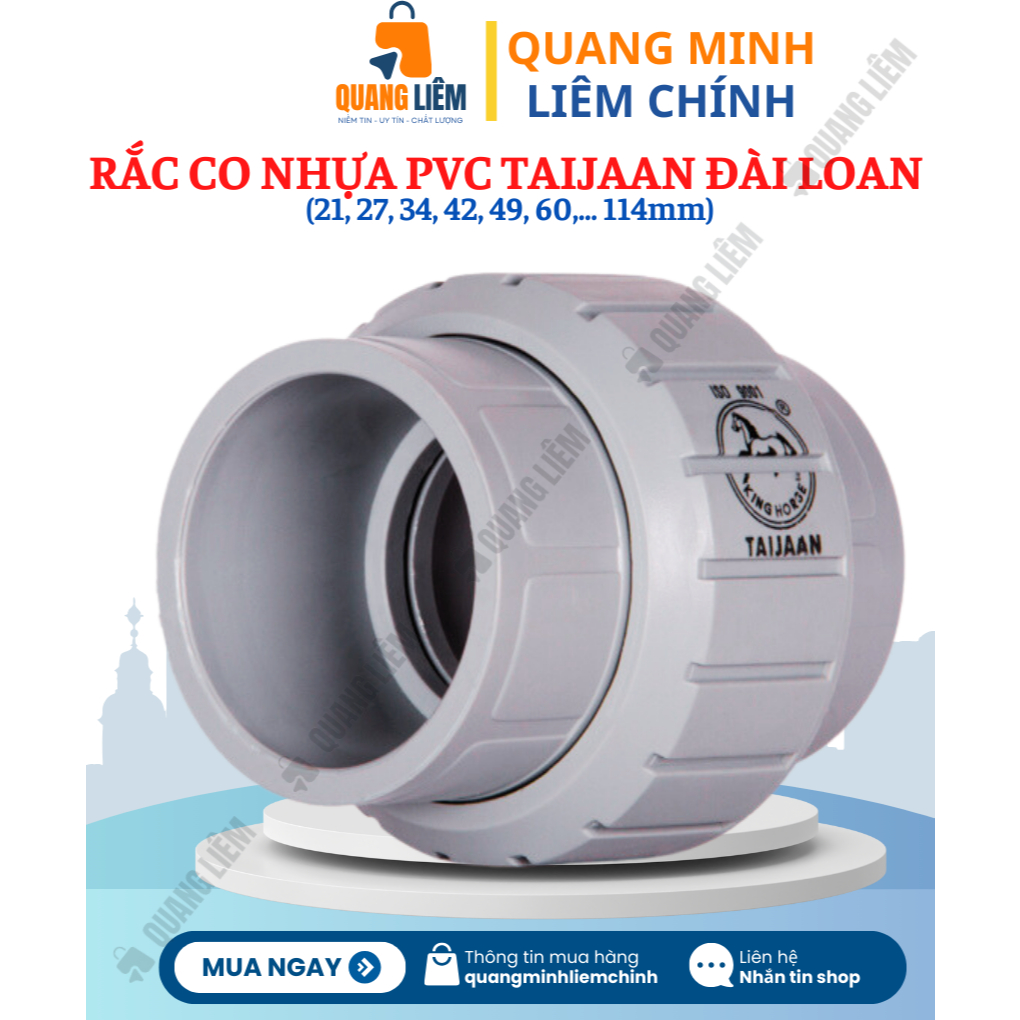 Rắc co nhựa PVC 21, 27, 34, 42, 49, 60, ... 114mm Taijaan Đài Loan ...