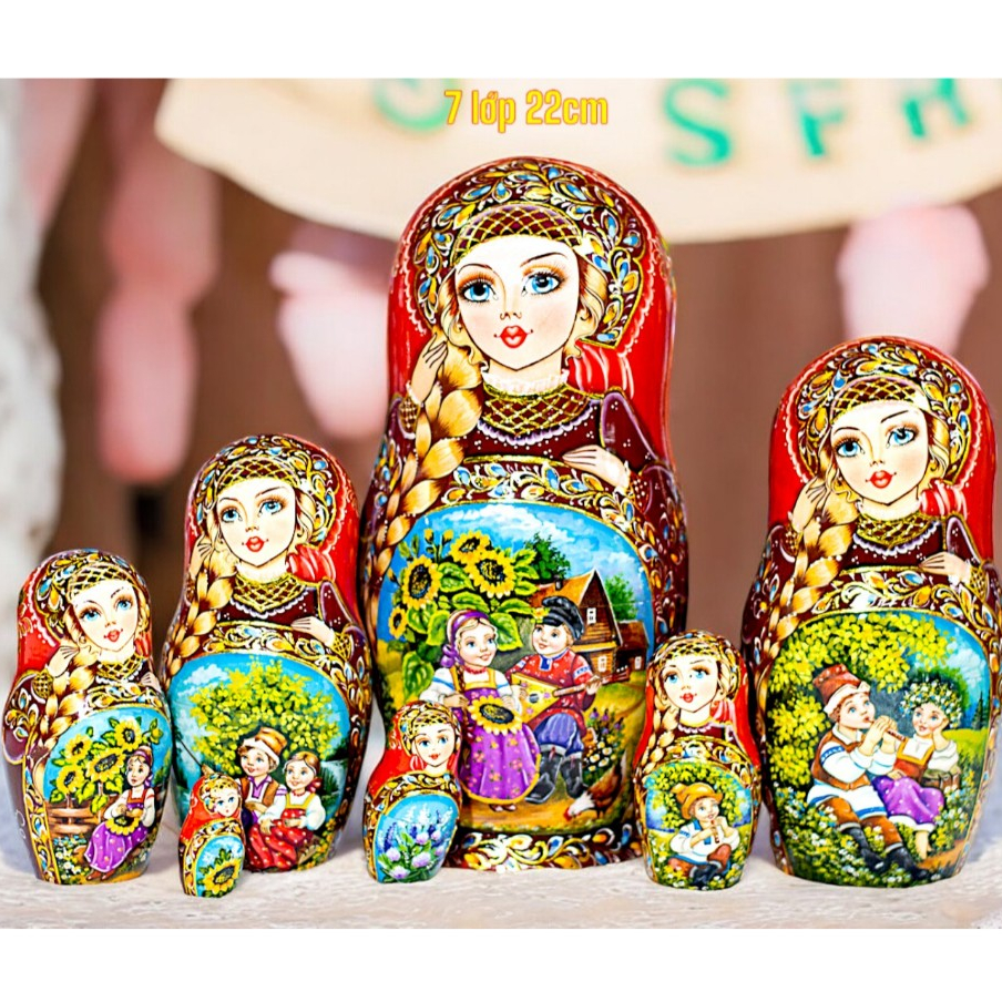 BỘ BÚP BÊ NGA CAO CẤP 7 LỚP 23 CM HOA VĂN "VÙNG QUÊ NƯỚC NGA" CỰC ĐẸP VÀ ĐỘC ĐÁO SANG TRỌNG ...