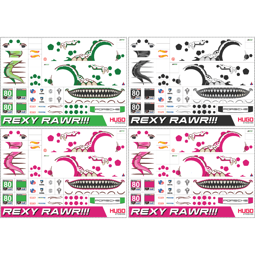 Hugo Studios Decal trượt nước Porsche REXY RAWR tỉ lệ 1/64 chưa phủ ...