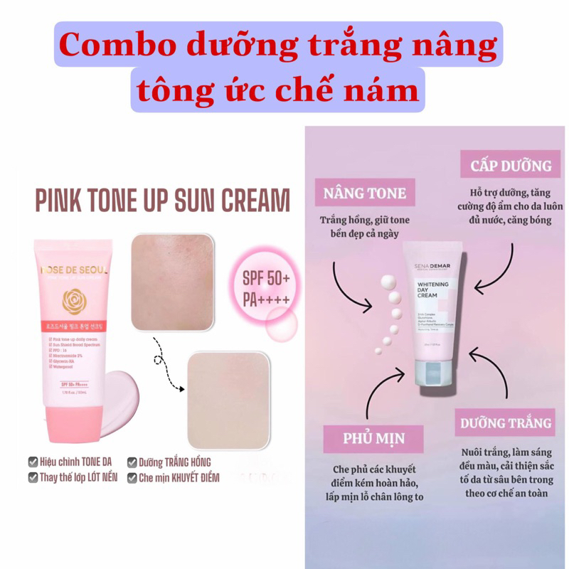 Combo kem ngày sena demar whitening day cream 50ml+ kem chống nắng rose ...