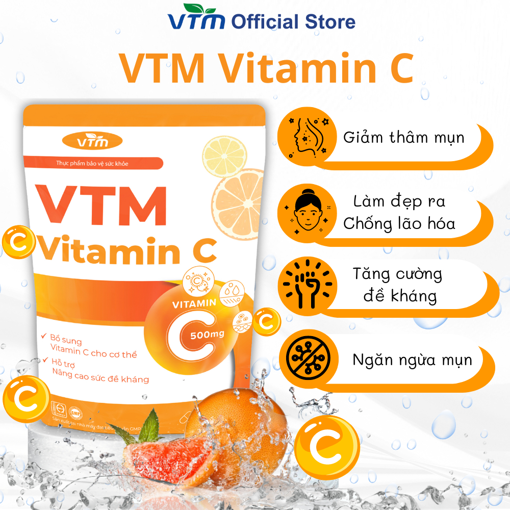 Viên uống VTM Vitamin C bổ sung vitamin C, sáng da, mờ thâm, tăng cường ...