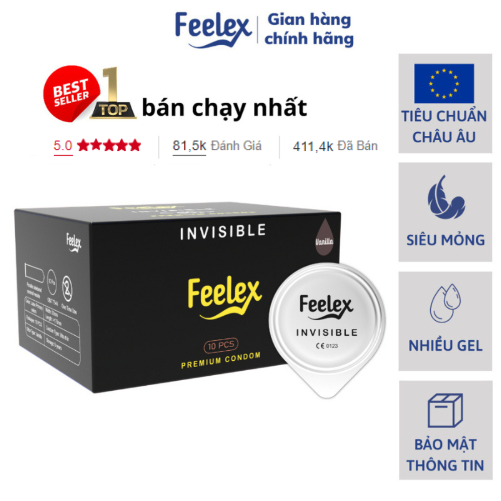 Bao cao su Feelex siêu mỏng, kéo dài thời gian, gân gai, nhiều gel bôi ...