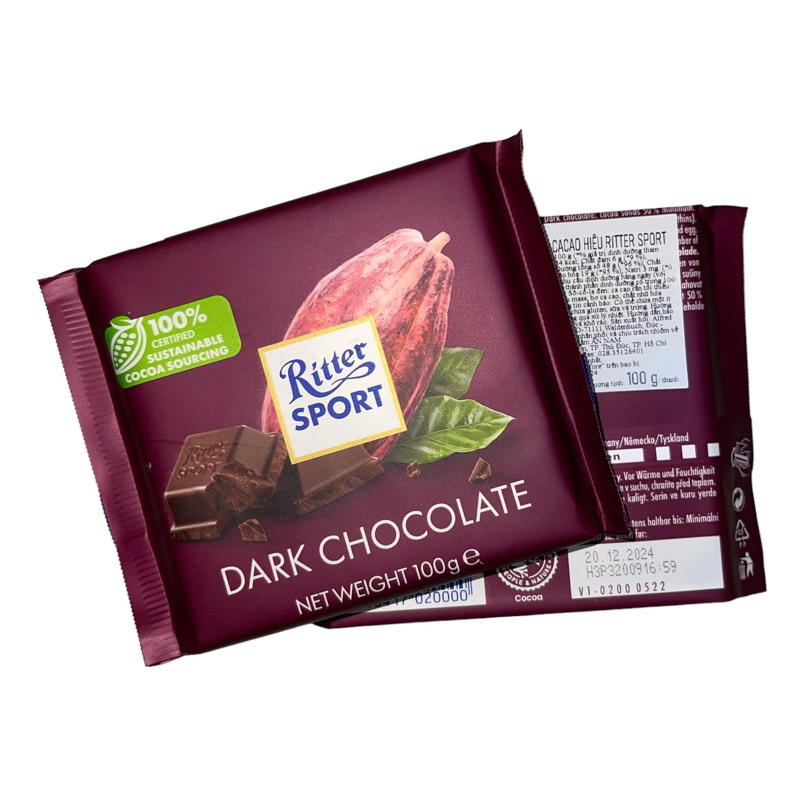 Socola Đen Ritter Sport 50% Cacao Thanh 100g HSD 12/2024 | Shopee Việt Nam