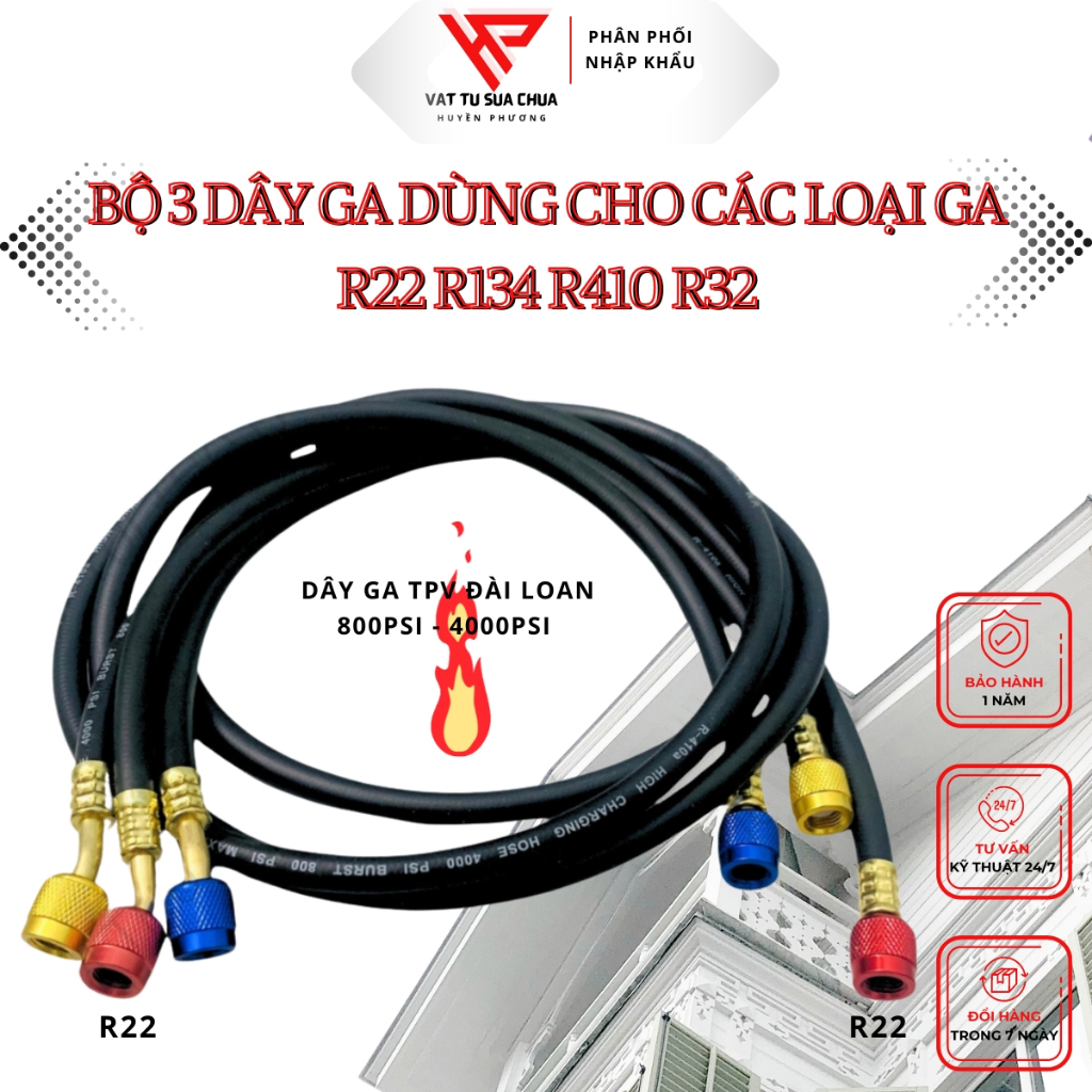 Bộ 3 dây nạp gas dùng cho các loại gas R22 R134 R410 R32 dài 1m2 1m5 1m8 hãng TPV | Shopee Việt Nam