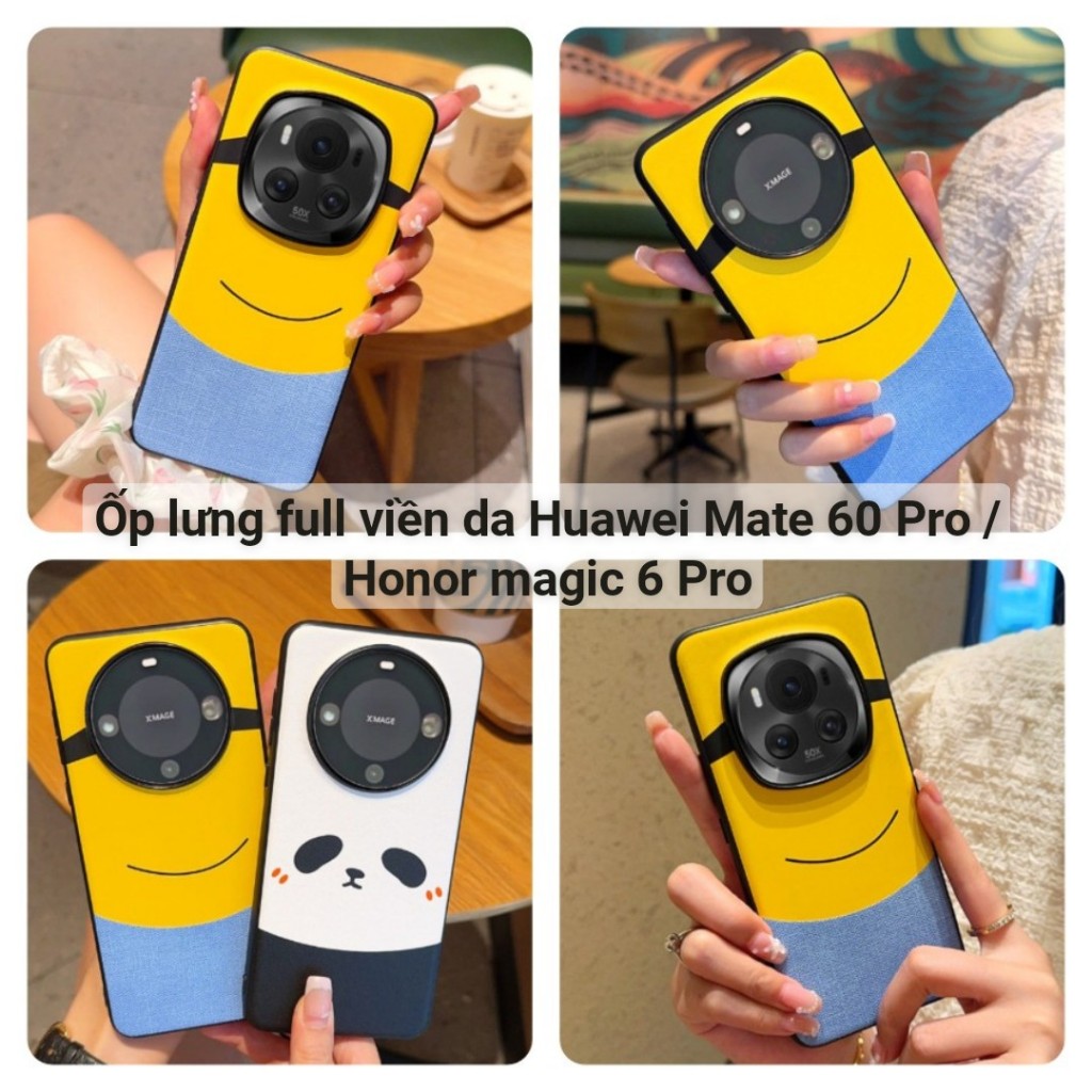 Ốp lưng da full viền TPU minions Honor Magic 7 Pro / Magic 6 Pro Huawei Mate 60 Pro panda ...