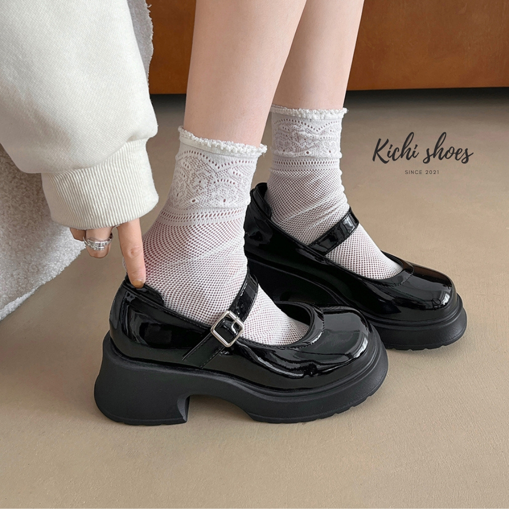 Giày mary jane nữ cao gót đế vuông đơn giản mũi tròn cao 5cm phong cách ...
