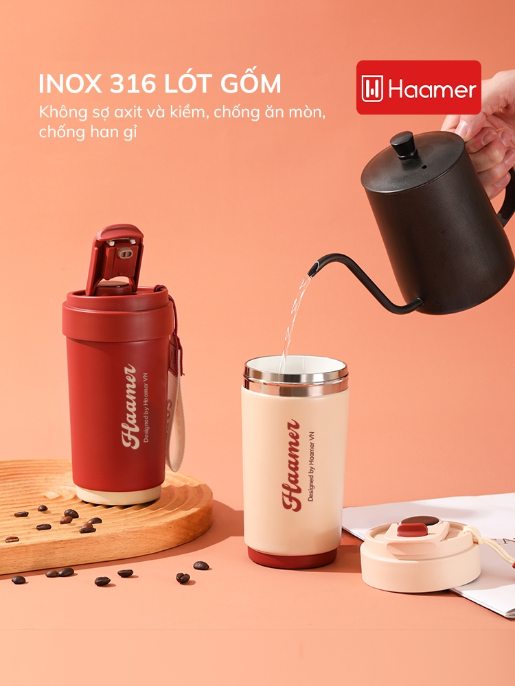 Cốc giữ nhiệt cao cấp Haamer INOX 316 lót gốm an toàn cho sức khỏe giữ nhiệt 6h-8h dung tích ...