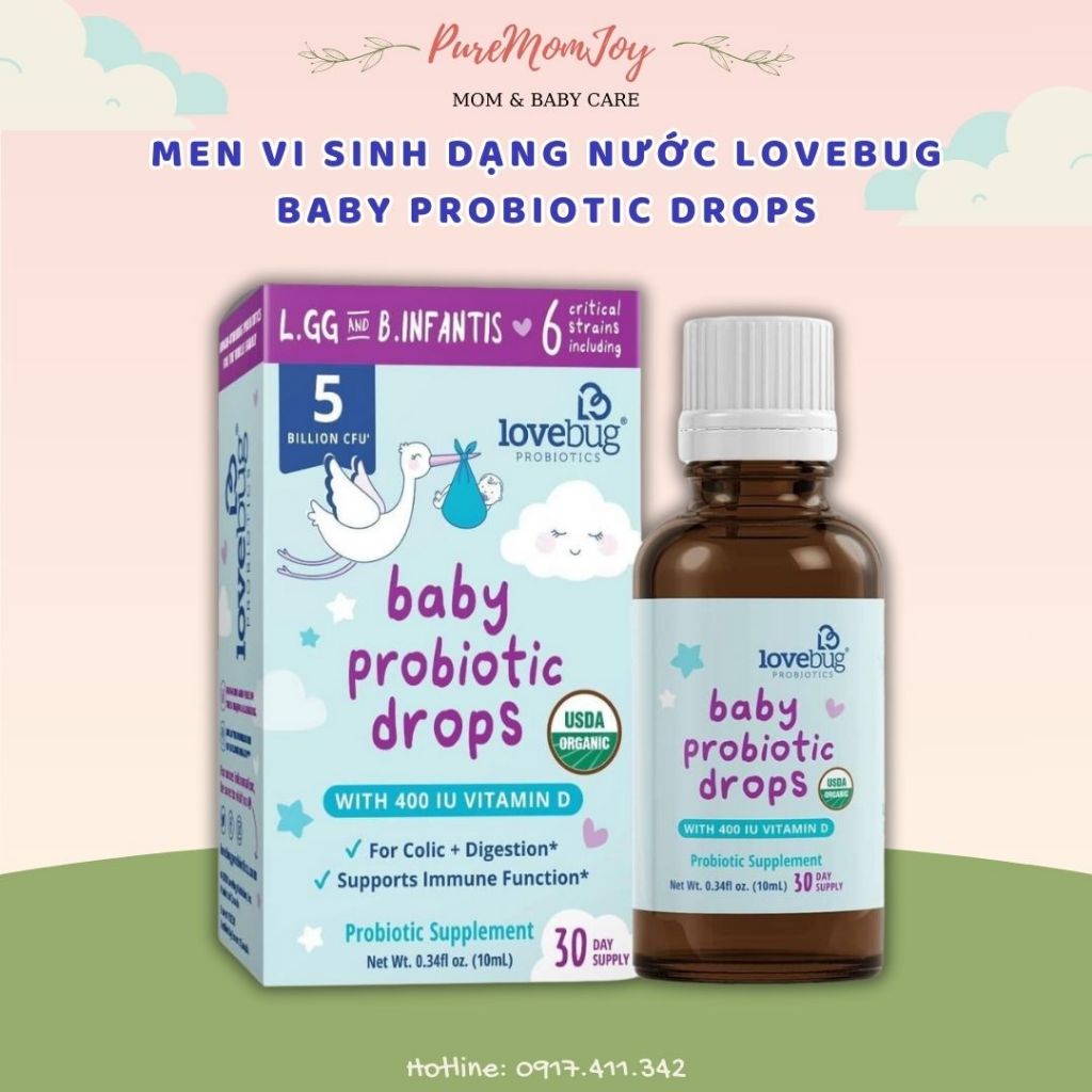 Men vi sinh dạng nước cho bé sơ sinh Lovebug Baby Probiotics Drops 10ml, 30 ngày dùng | Shopee ...