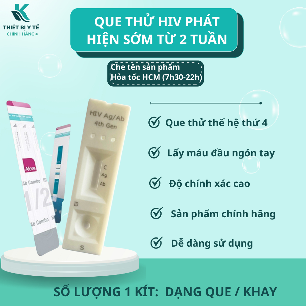 Que test HIV Ag/Ab phát hiện HIV từ 14 ngày, chính xác >95%, (1 kit ...
