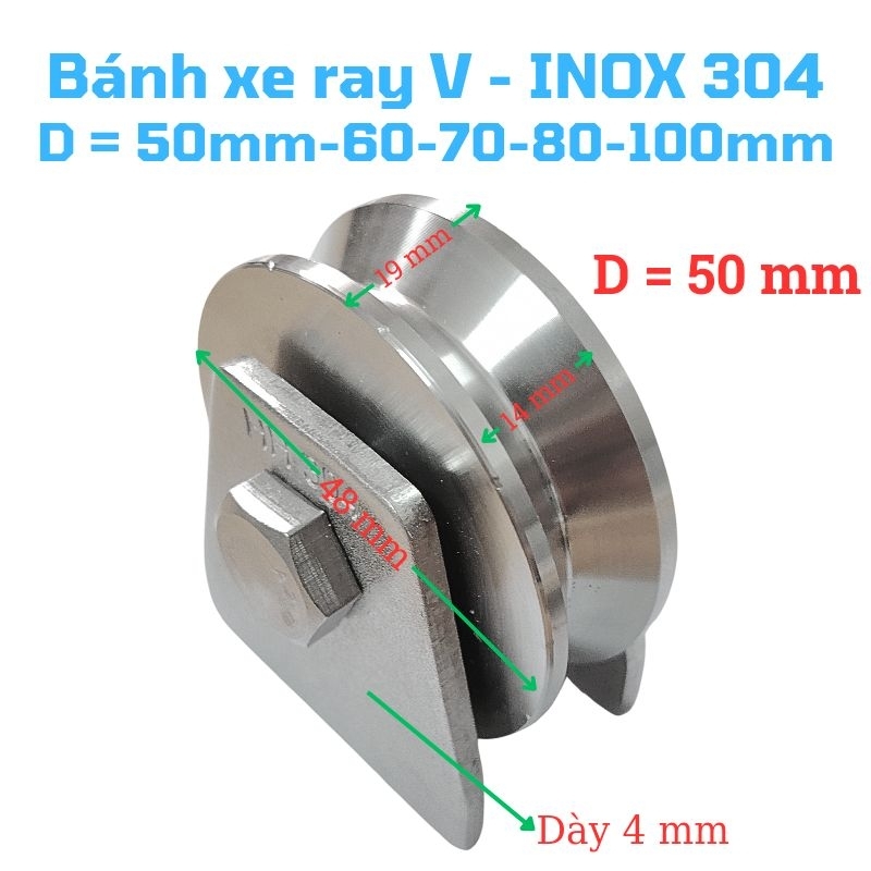 Bánh xe rãnh V Inox 304 - Bánh 40mm, 50, 60, 70, 80, 100mm (1 cái) | Shopee Việt Nam