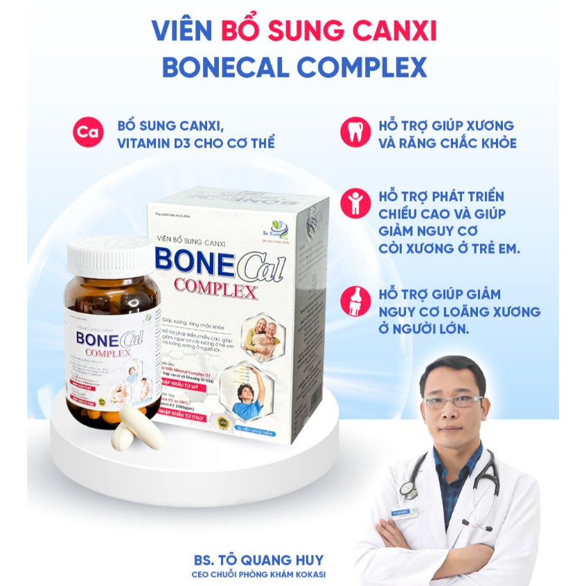 Viên bổ sung canxi Bonecal Complex Tất Thành Pharma giảm nguy cơ còi ...