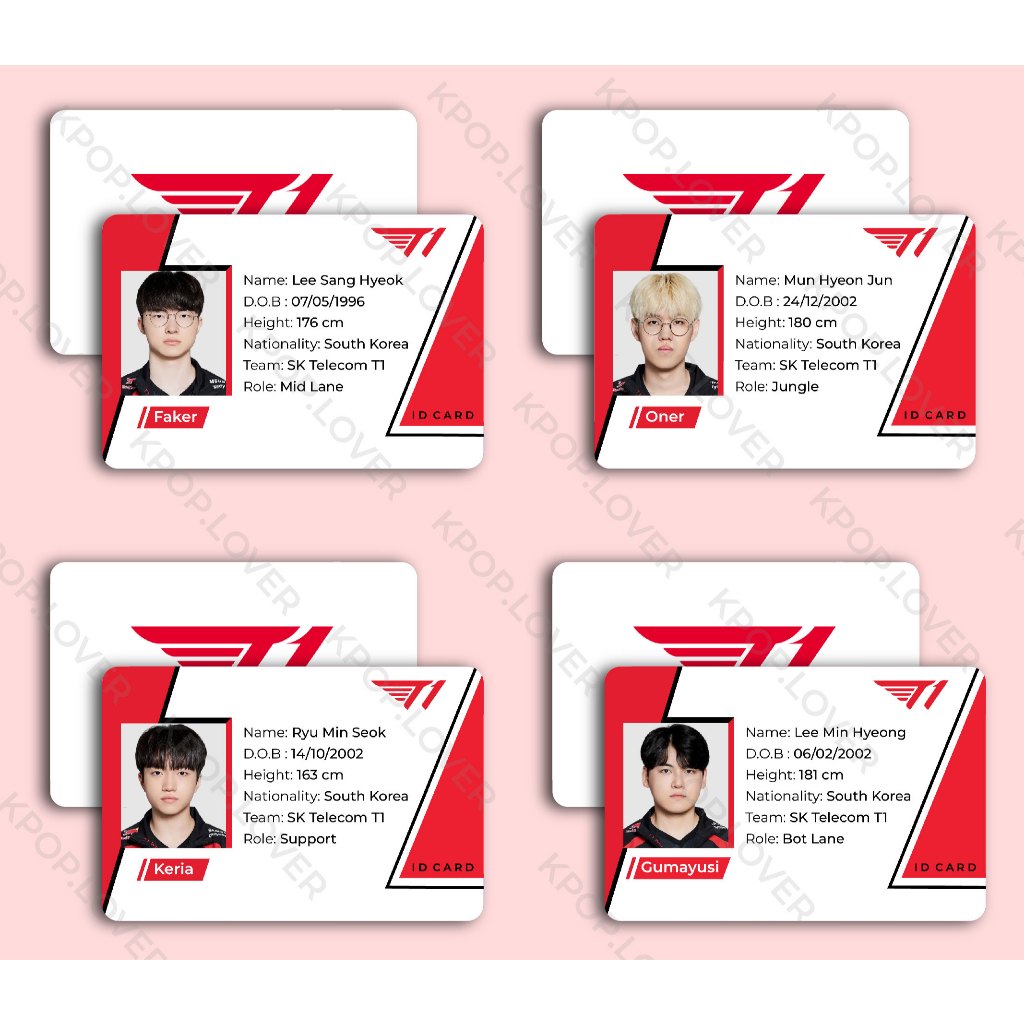 ID CARD đội tuyển esport SKT T1 ( card giấy) - Faker, Keria, Oner, Zeus, Gumayusi by Kpop Lover ...