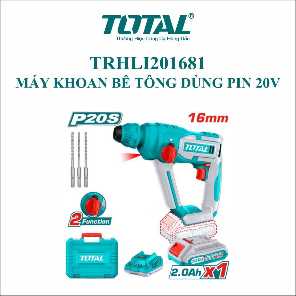 Máy Khoan Bê Tông Dùng Pin Lithium-Ion 20V 16mm TOTAL TRHLI201681 | Shopee Việt Nam