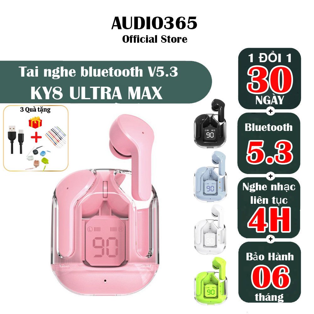 Tai nghe bluetooth KY8 Ultrapods Max cảm ứng, siêu nhỏ gọn, có mic đàm ...
