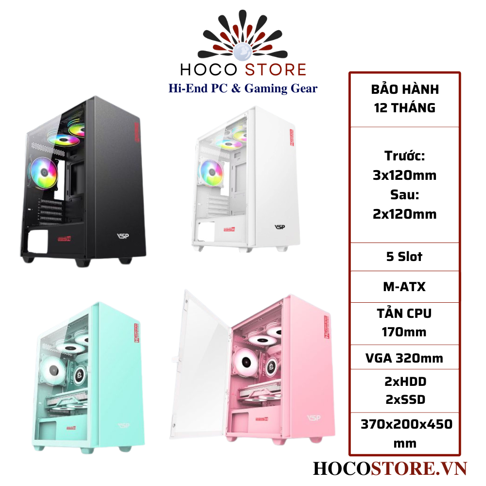Case Máy Tính Gaming VSP Color Gamut V4 Nhiều Màu (M-ATX) | Hoco Store PC | Shopee Việt Nam