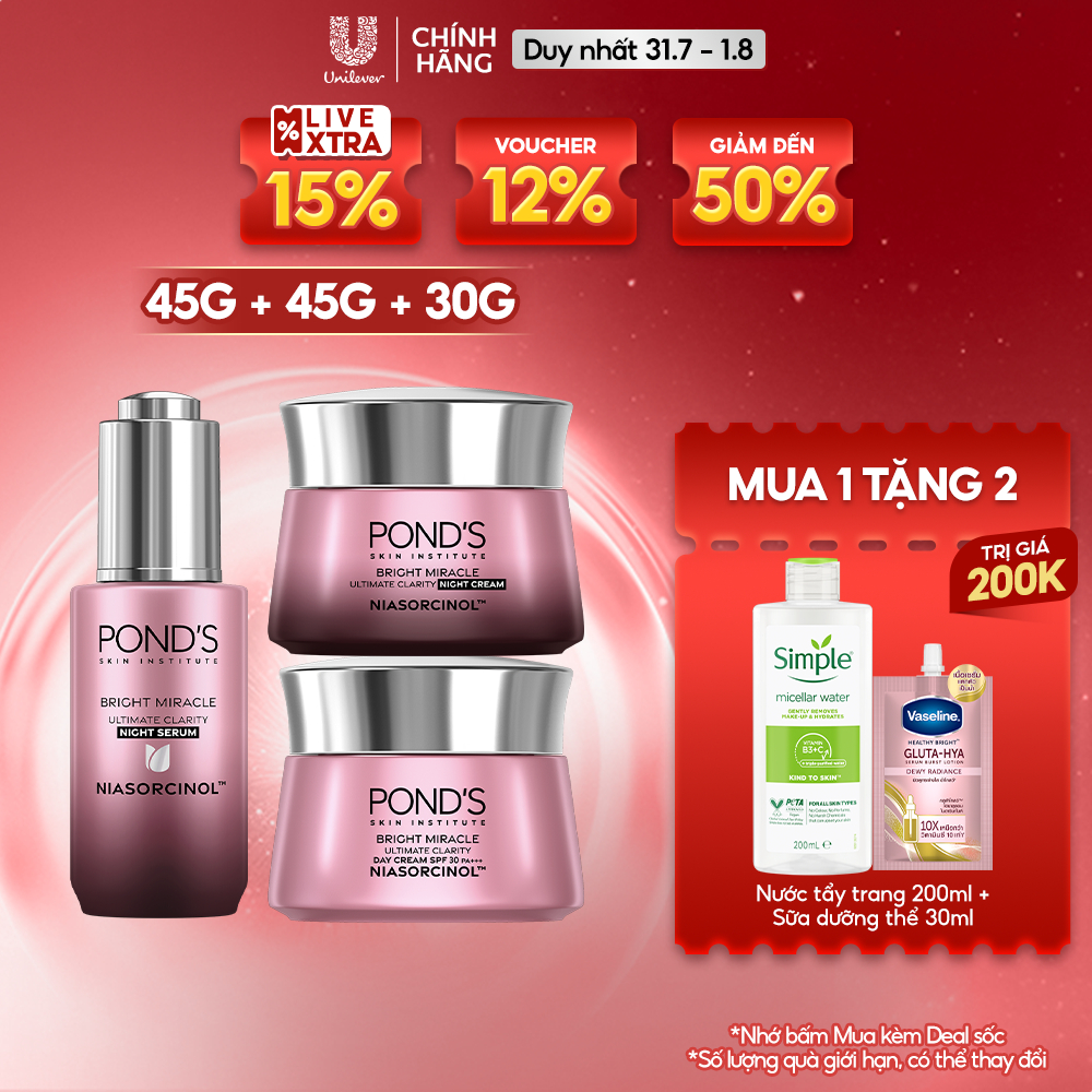 [Combo] Bộ 1 Serum và kem dưỡng sáng da ngày& đêm Pond's Bright Miracle mờ thâm sạm với 50X ...