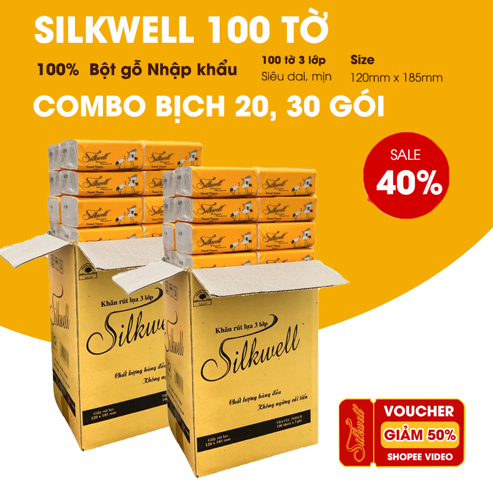 Thùng 30 gói Giấy rút Silkwell Sếu 100 tờ 3 lớp hàng cao cấp siêu mềm ...
