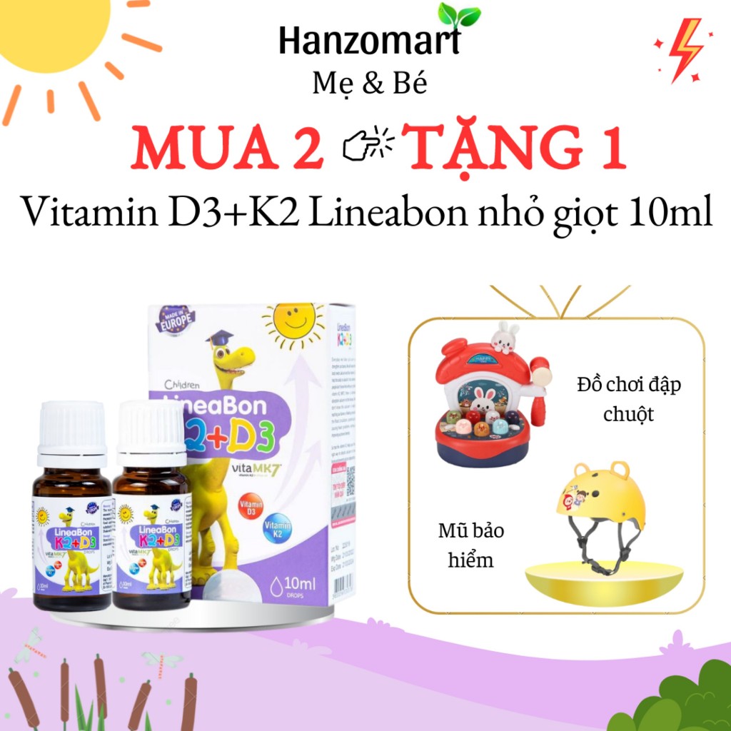 Combo 2 lọ Lineabon K2 D3 bổ sung vitamin D3 K2 giúp tăng hấp thu canxi cho trẻ - tặng quà ...