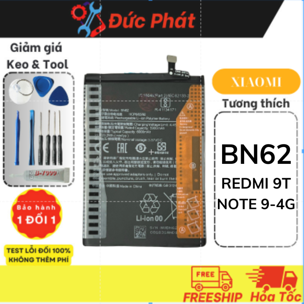 Pin Xiaomi BN62 Redmi 9T / Note 9-4G Zin New (Tặng keo dán & bộ sửa ...