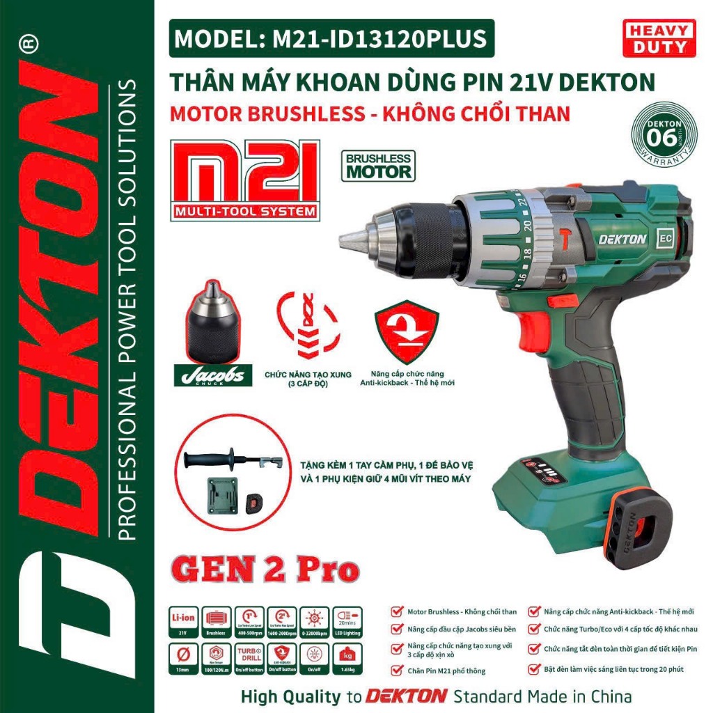 Thân Máy Khoan 3 Chức Năng Dekton / M21-ID13120PLUS Bản Mới Nhất / Tạo Xung / Anti-kichback ...