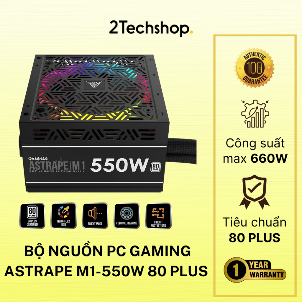 Bộ nguồn PC Gaming, Bộ nguồn PC ASTRAPE M1-550W 80 PLUS GAMING POWER SUPPLY | Shopee Việt Nam