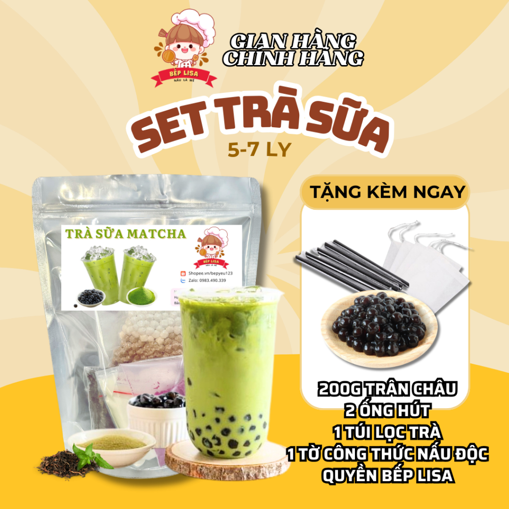 Set Trà Sữa Hồng Trà 5-7 Ly Tự Pha, ĐƠN 12-15LY TẶNG TRÂN CHÂU,ỐNG HÚT,CHAI HÌNH GẤU BẾP LISA ...
