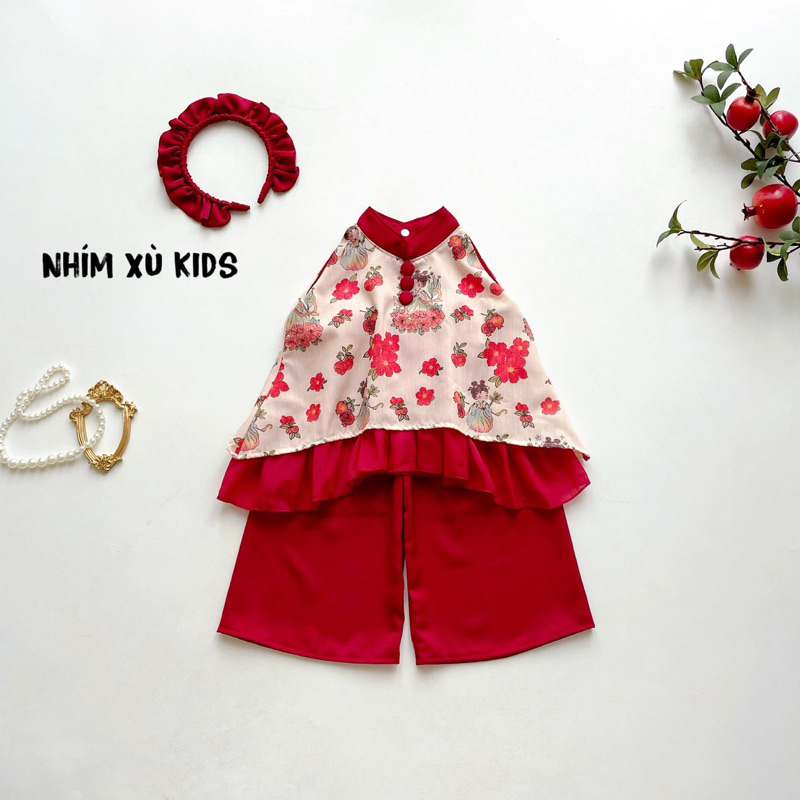 [4-28kg] Sét Yếm Hoa Đỏ NHÍM XÙ KIDS Cho Bé Gái 1 Tuổi Đến 8 Tuổi S033 ...