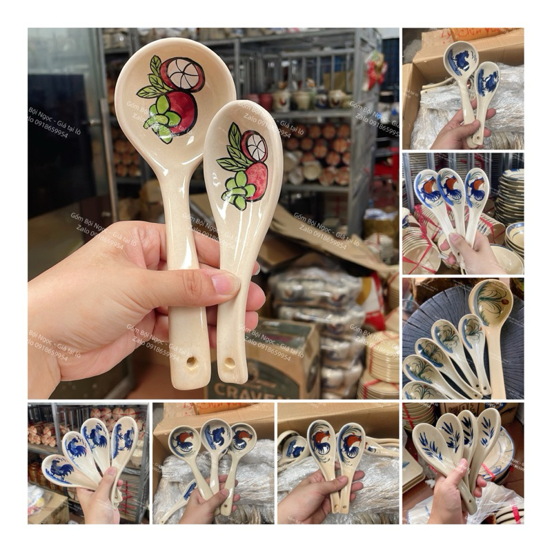 Muỗng / Thìa /Vá Múc Canh Gốm Cao Cấp Vẽ Tre / Cỏ - Gác Đũa Muỗng Gà ...